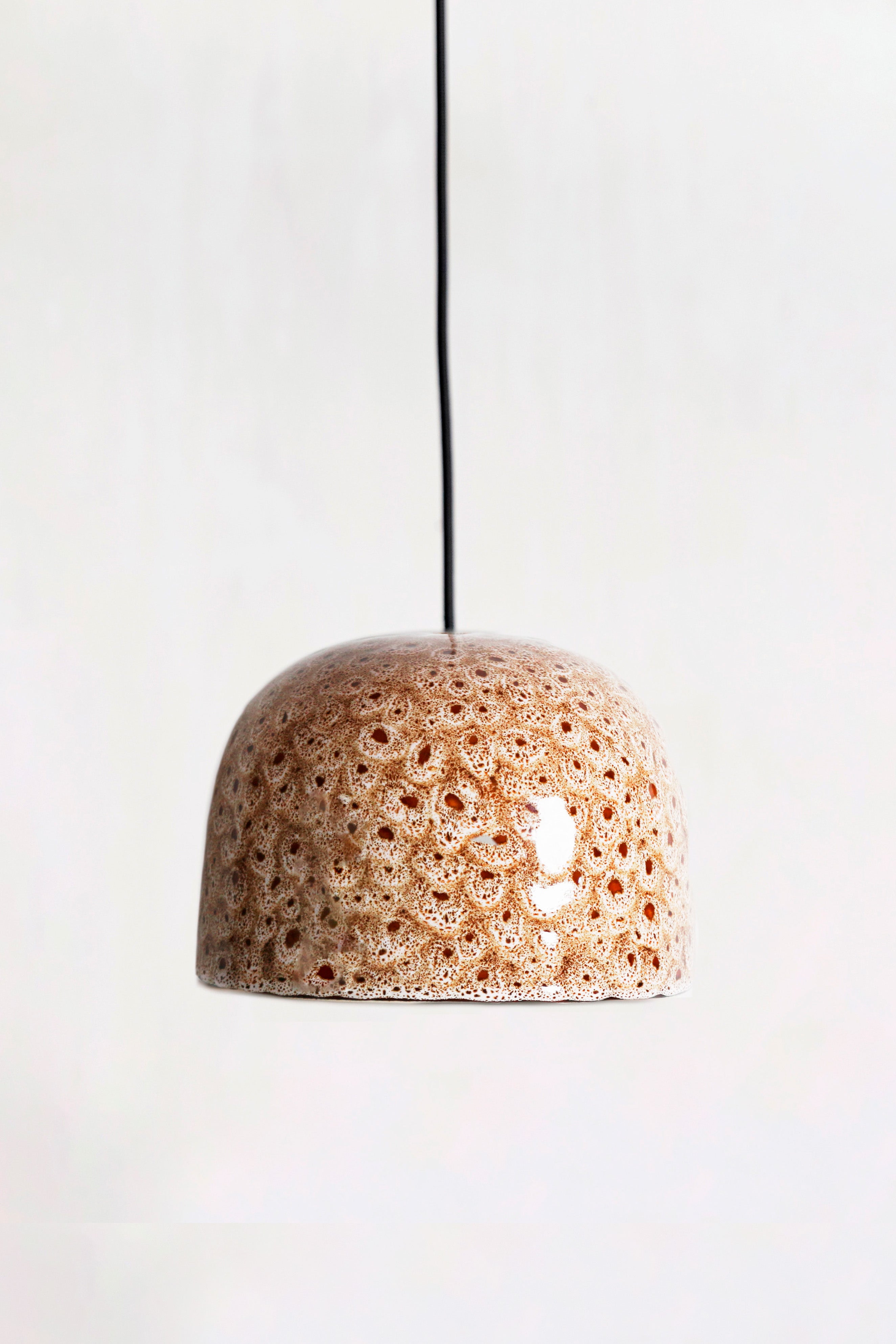 Large Ceramic Pendant Bell Light / White Ochre - Robert Gordon Interiors